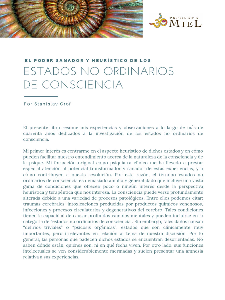 El Poder Sanador de Los Estados No Ordinarios de Consciencia | PDF | Psicoterapia | Sicología