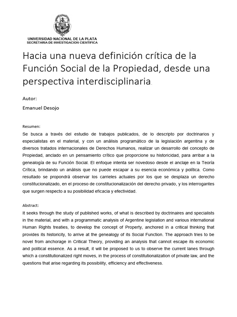 DESOJO MANUEL Función Social de La Propiedad Desdee Una Prspectiva ...