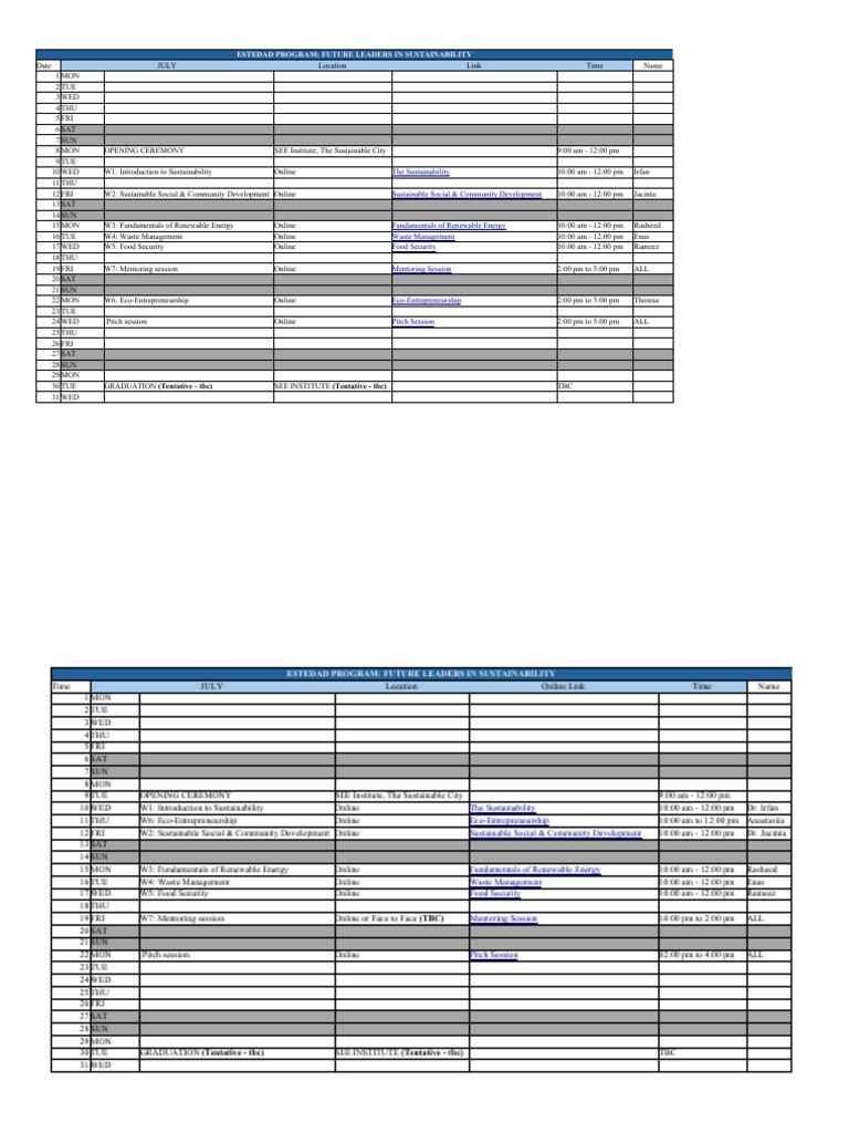 Estedad Program Calendar Schedule | PDF | Environmentalism | Natural ...