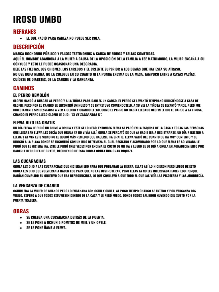 Refranes y Consejos de Iroso Umbo | PDF