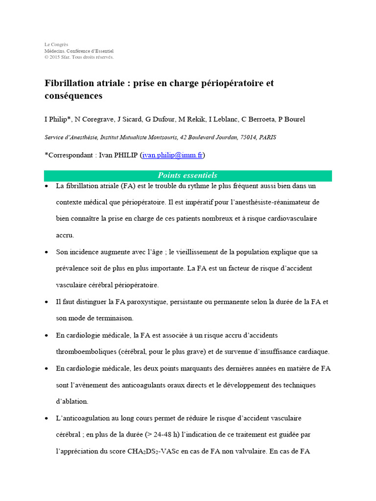 Prise en charge de la fibrillation atriale | PDF | Maladies et troubles ...