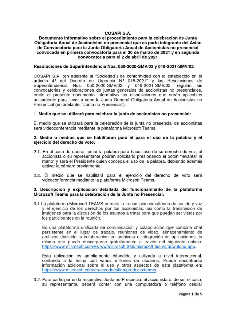 Documento Informativo Cosapi Jga 2021.vf | PDF | Videotelefonía | Microsoft