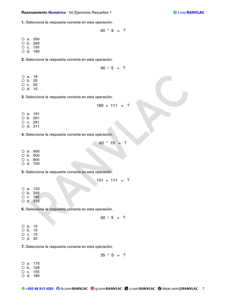 Razonamiento Numérico - 50 Ejercicios Resueltos 1 | PDF