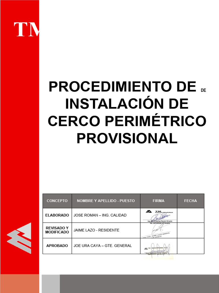 Tm-Sig-Cal-Pro-003 Procedimiento de Instalacion de Cerco Provisional ...
