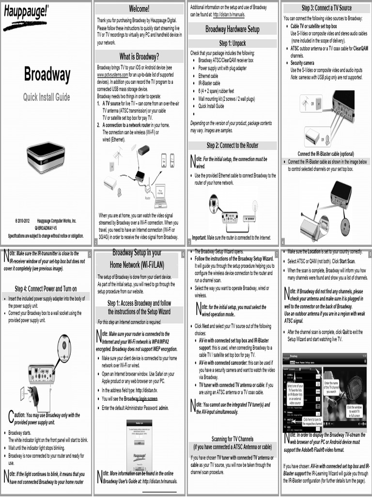 Broadway Quick Install Guide | PDF | Wi Fi | Set Top Box