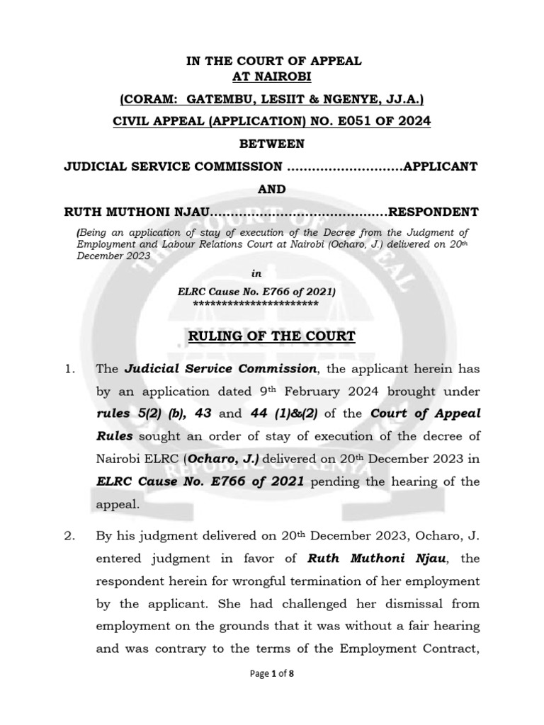 Stay of Execution in JSC Appeal Case | PDF | Judgment (Law) | Appeal