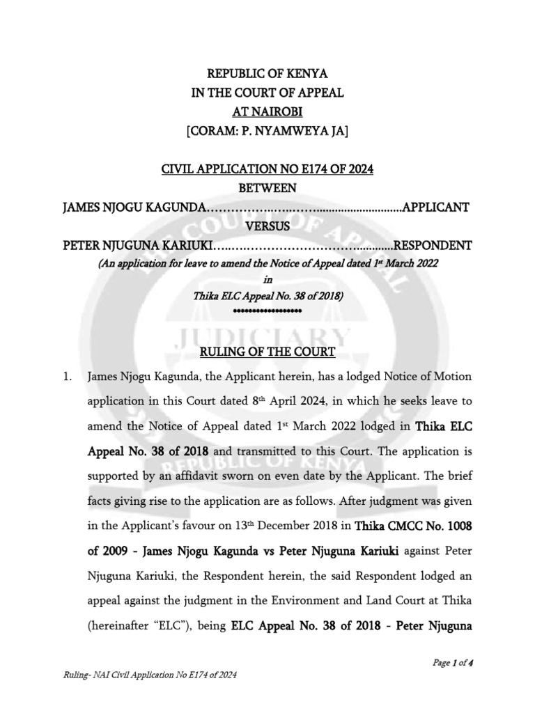 Nai Civil Application E174 of 2024 | PDF | Lawsuit | Appeal