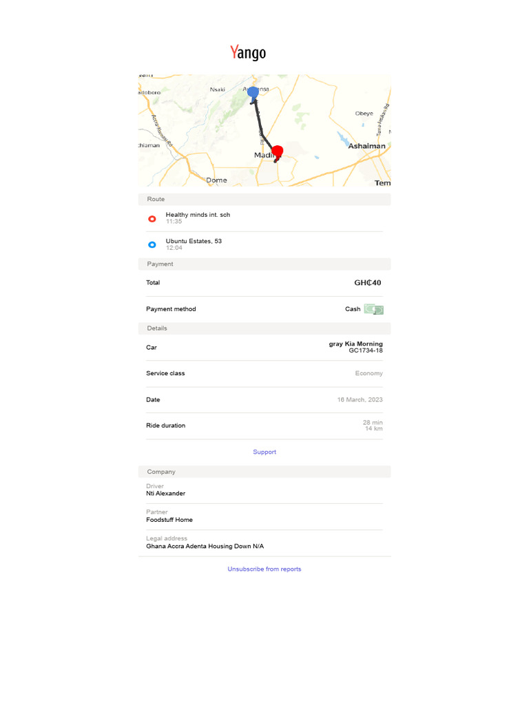 Yango Ride Report For 16 March, 2023 | PDF