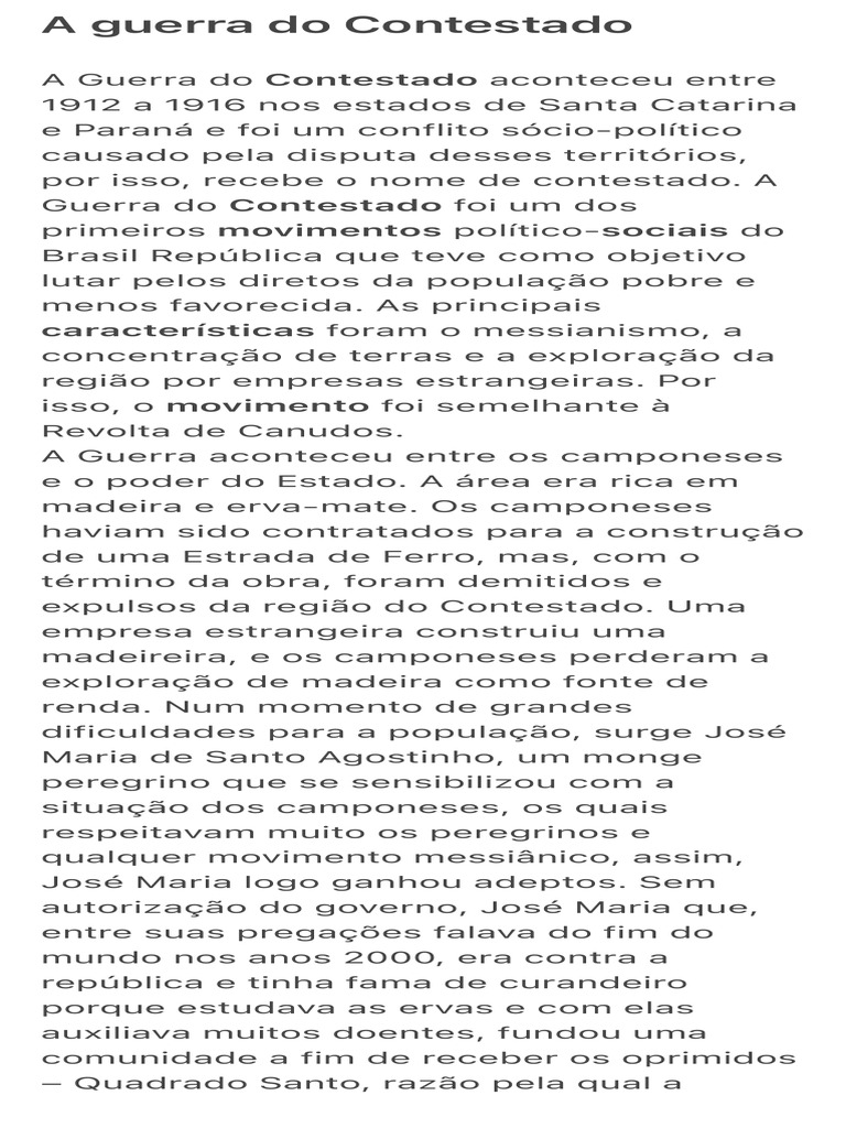 Guerra do Contestado: Conflito e Messianismo | PDF | Política | História
