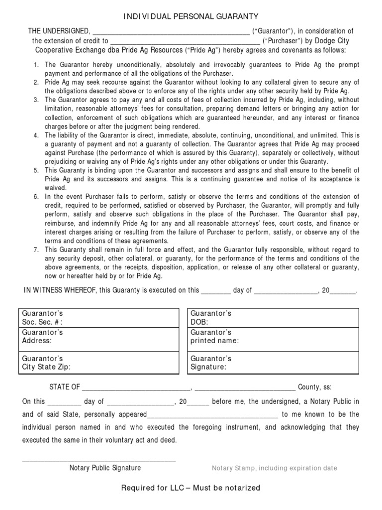 Individual Personal Guaranty LLCform REVISED | PDF | Guarantee | Surety