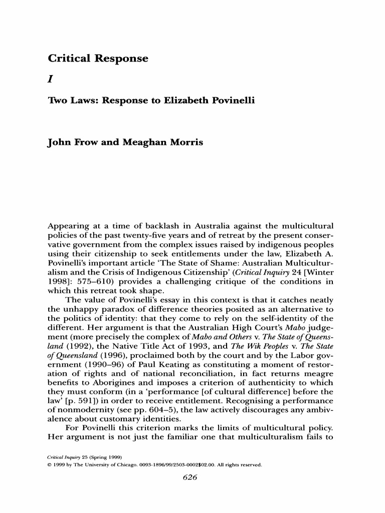 Response To Povinelli 1997 | PDF | Multiculturalism