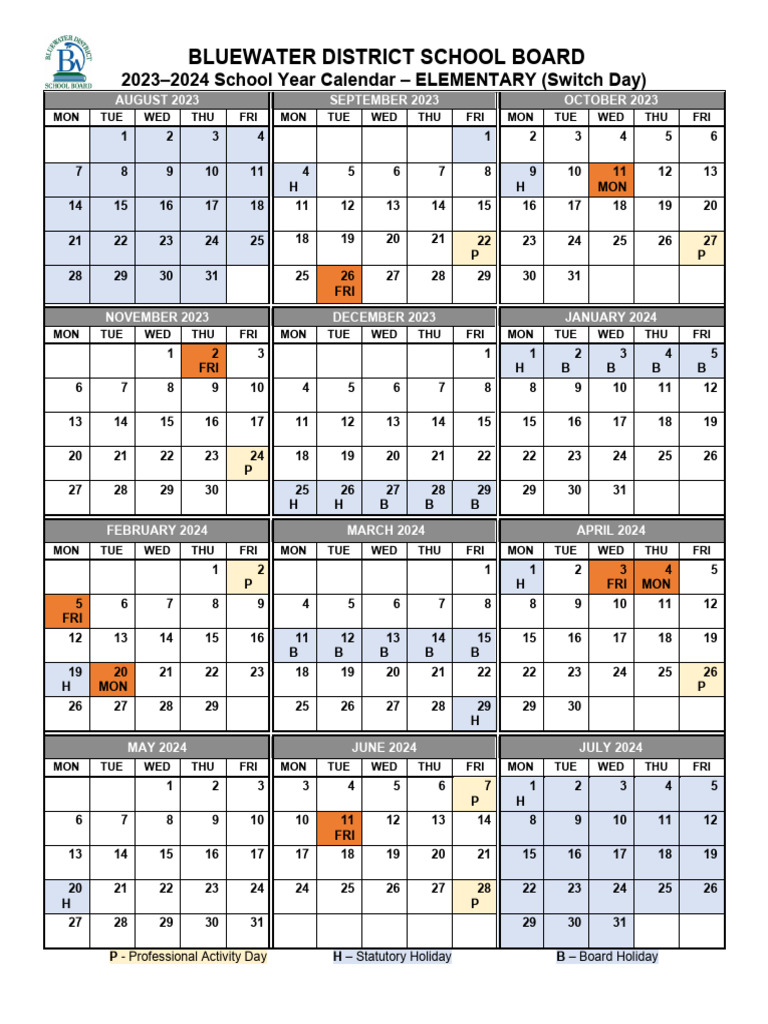 Bluewater School Year Calendar 2023-2024 | PDF