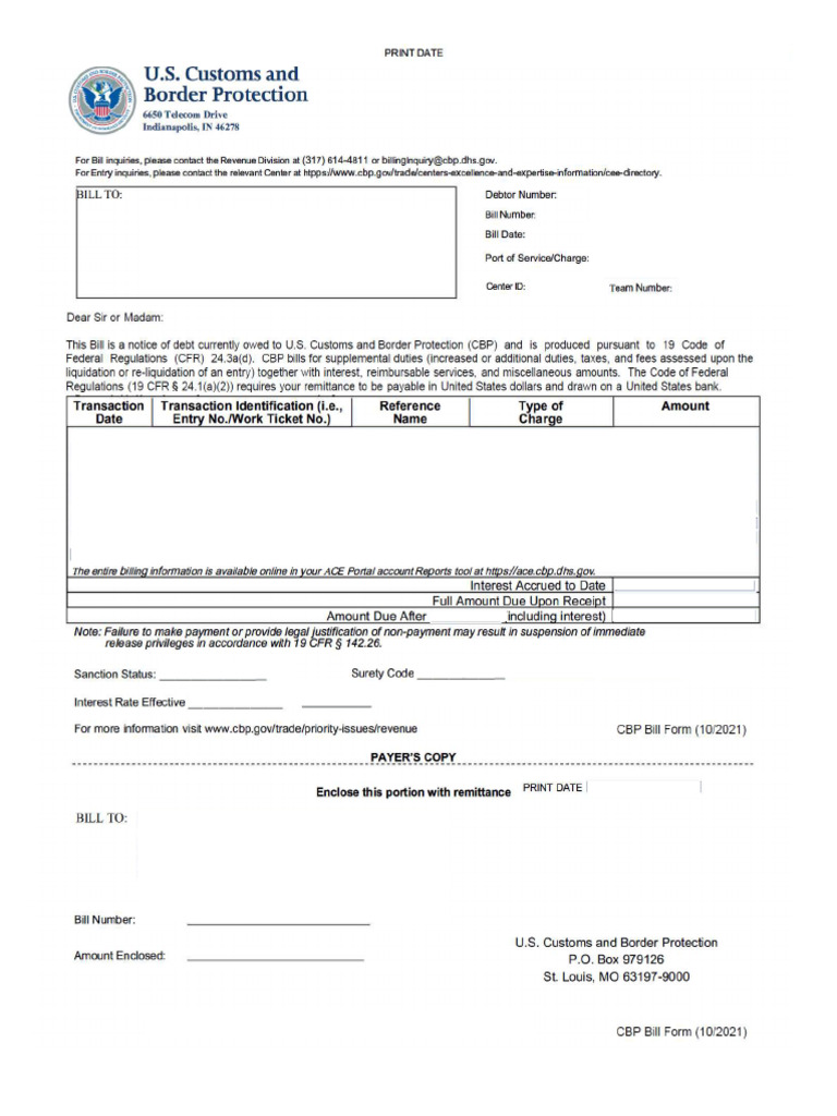 CBP Bill Form | PDF