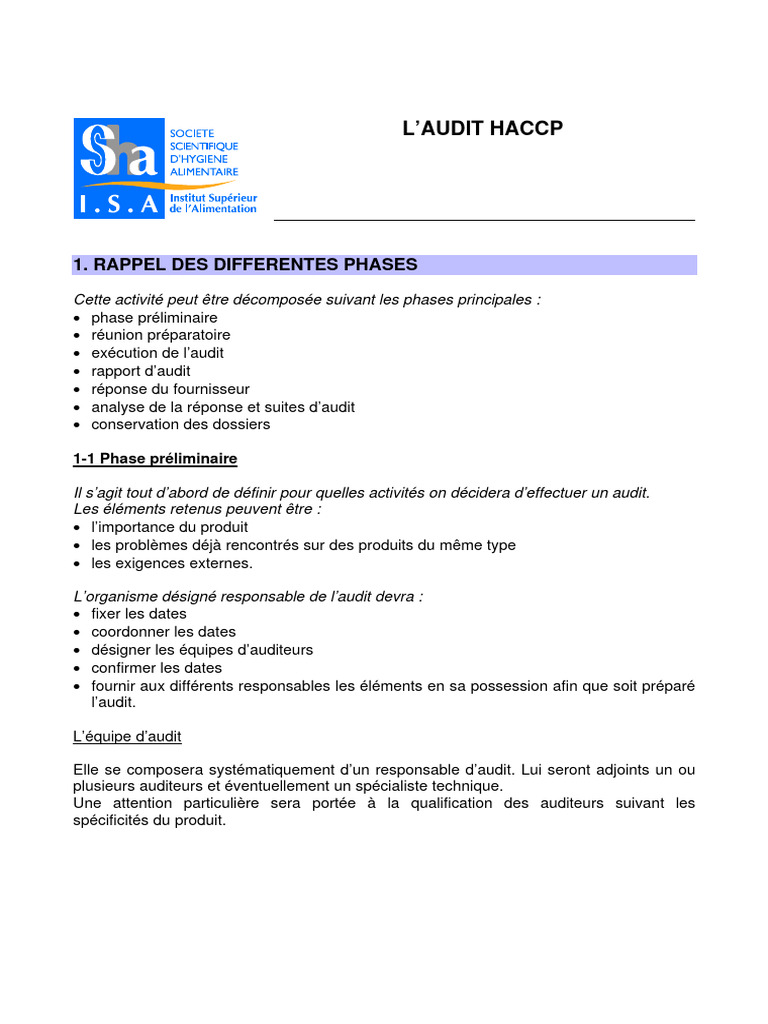 Cours Audithaccp | PDF | Audit | Analyse des dangers et points ...