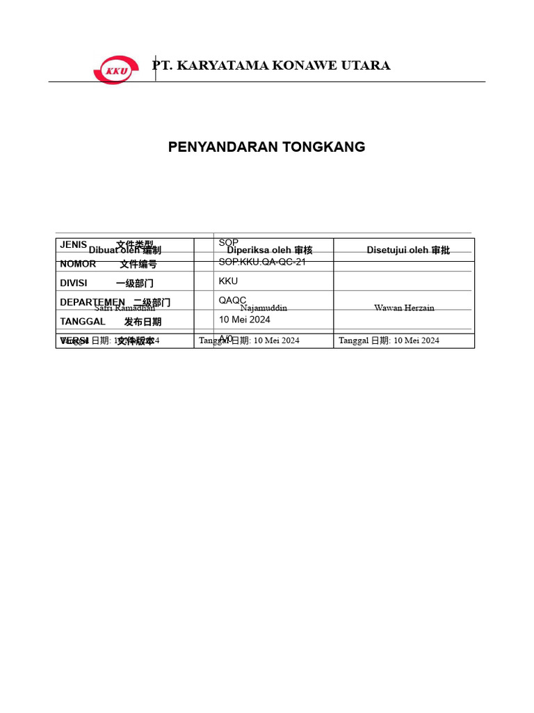 SOP - KKU.QA-QC-21 Penyandaran Tongkang | PDF | Teknologi & Rekayasa