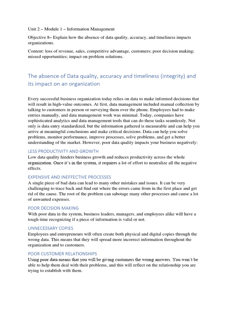 Cape Notes Unit 2 Module 1 Content 08 | PDF | Data Quality | Data