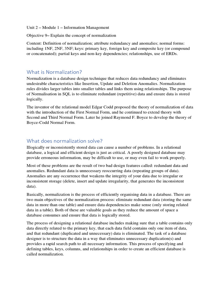Cape Notes Unit 2 Module 1 Content 09 | PDF | Databases | Relational Model