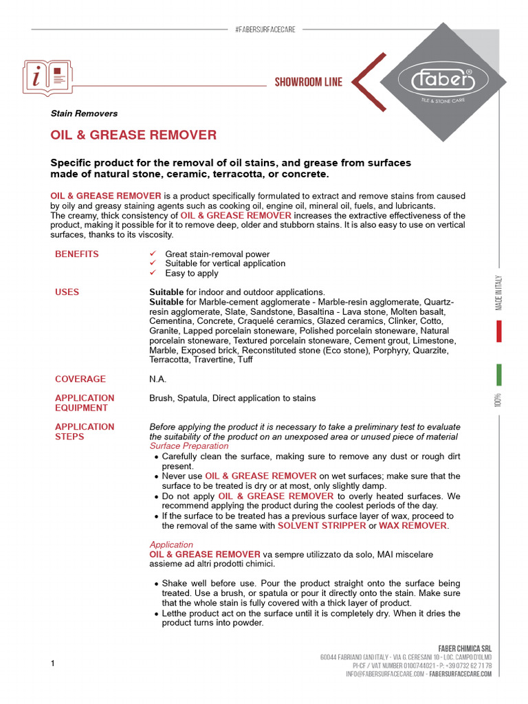 Oil & Grease Remover TDS EN Rev6.0 | PDF | Oil | Concrete Oil & Grease Remover TDS EN Rev6.0 | PDF | Oil | Concrete