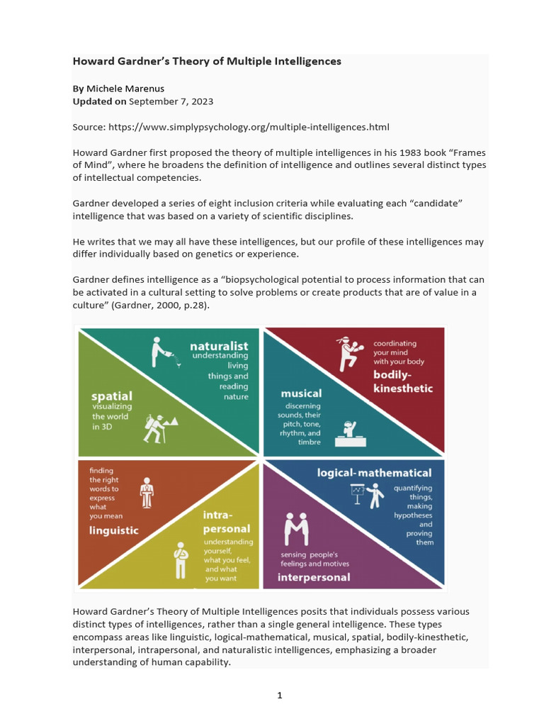 Howard Gardner's Multiple Intelligences Explained | PDF | Intelligence ...