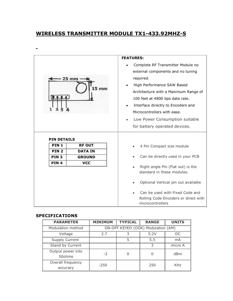 Wireless Transmitter Module Tx1 | PDF | Antenna (Radio) | Transmitter