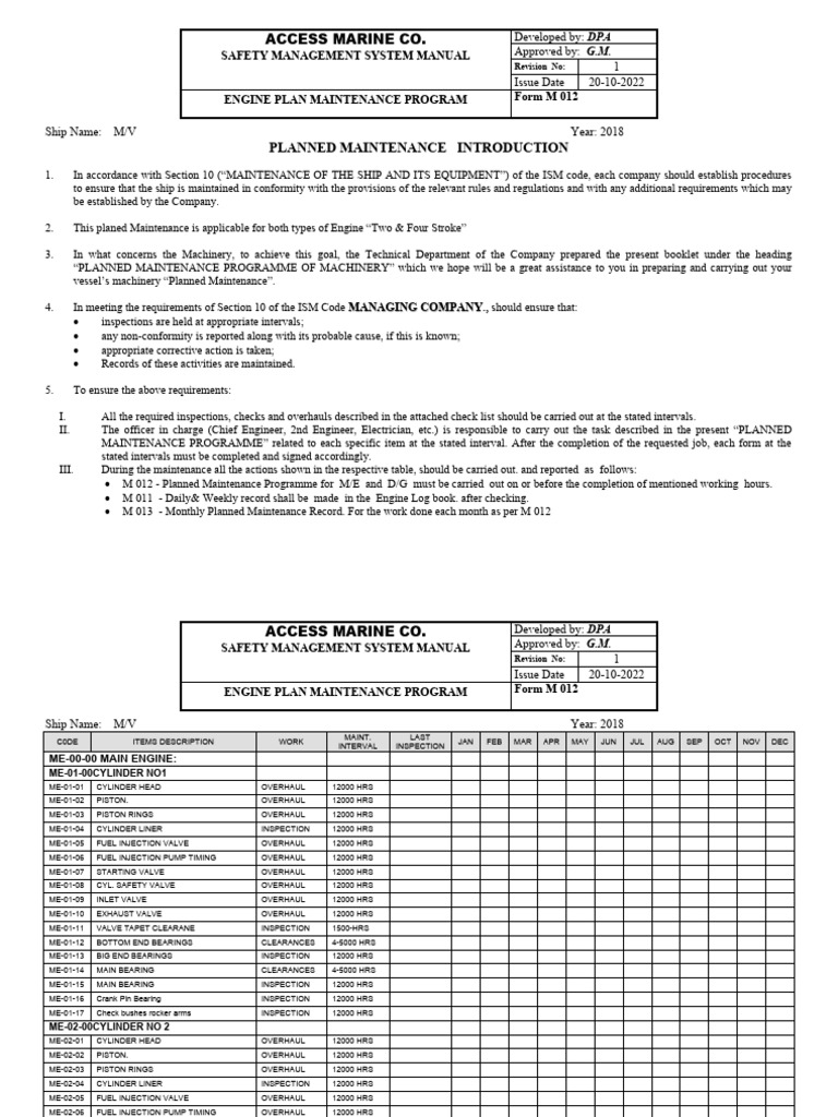 M 012 Engine Plan Maintenance Program | PDF | Piston | Valve