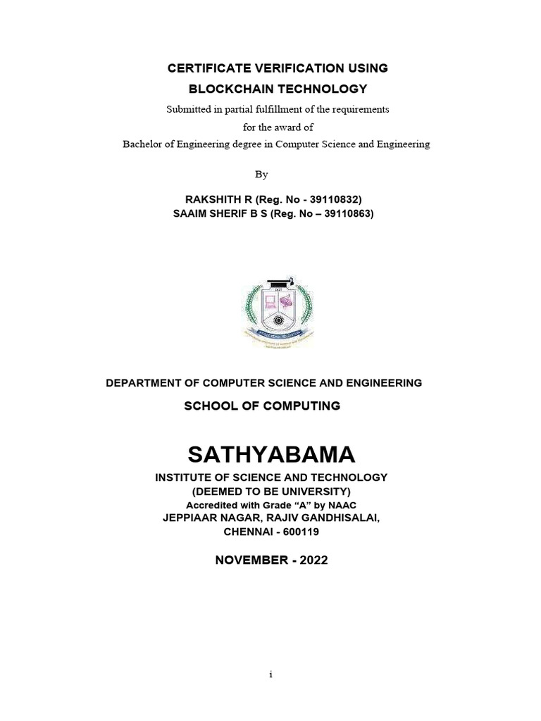 Certificate Generation Using Blockchain Report 1 Pdf Cryptocurrency Computer Science