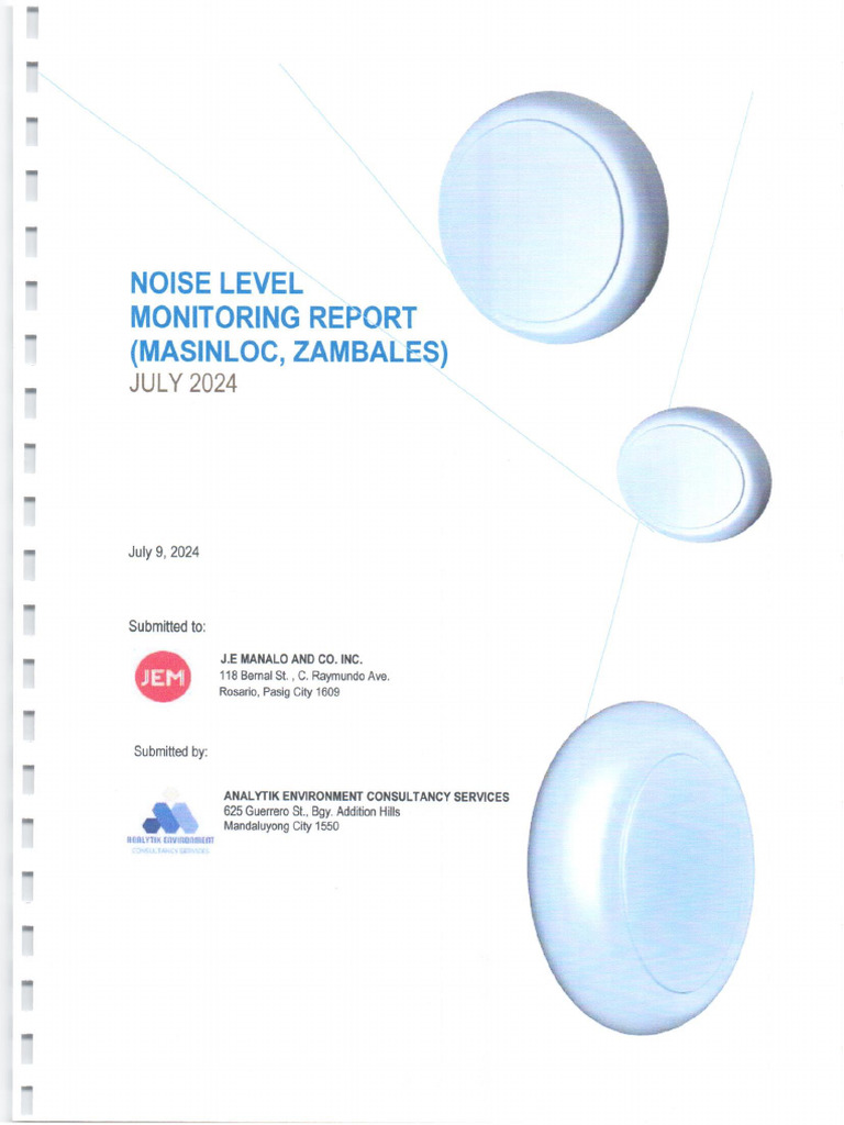 NOISE LEVEL MONITORING REPORT (MASINLOC, ZAMBALES) | PDF