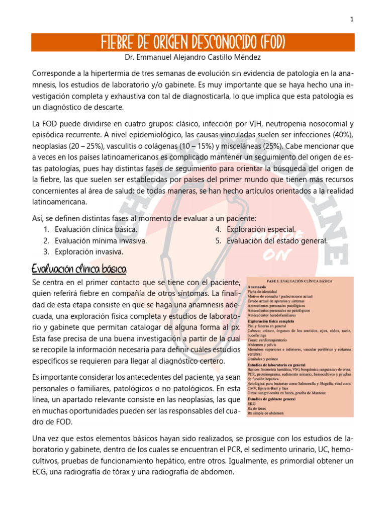 Fiebre De Origen Desconocido Pdf Biopsia Diagnostico Medico