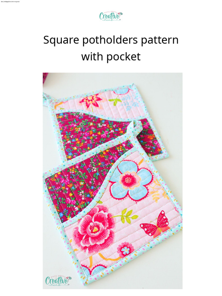 Beginner Square Potholder Pattern PDF | PDF | Sewing | Quilting