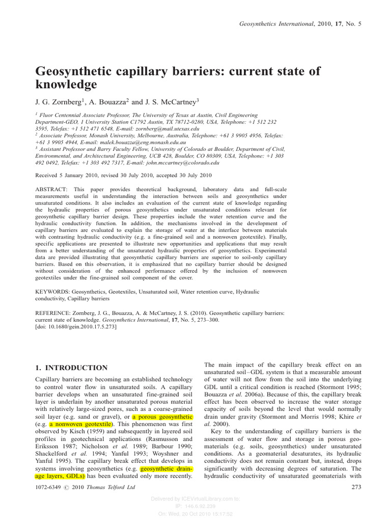 Geosynthetic Capillary Barriers Explained | PDF | Porosity | Soil