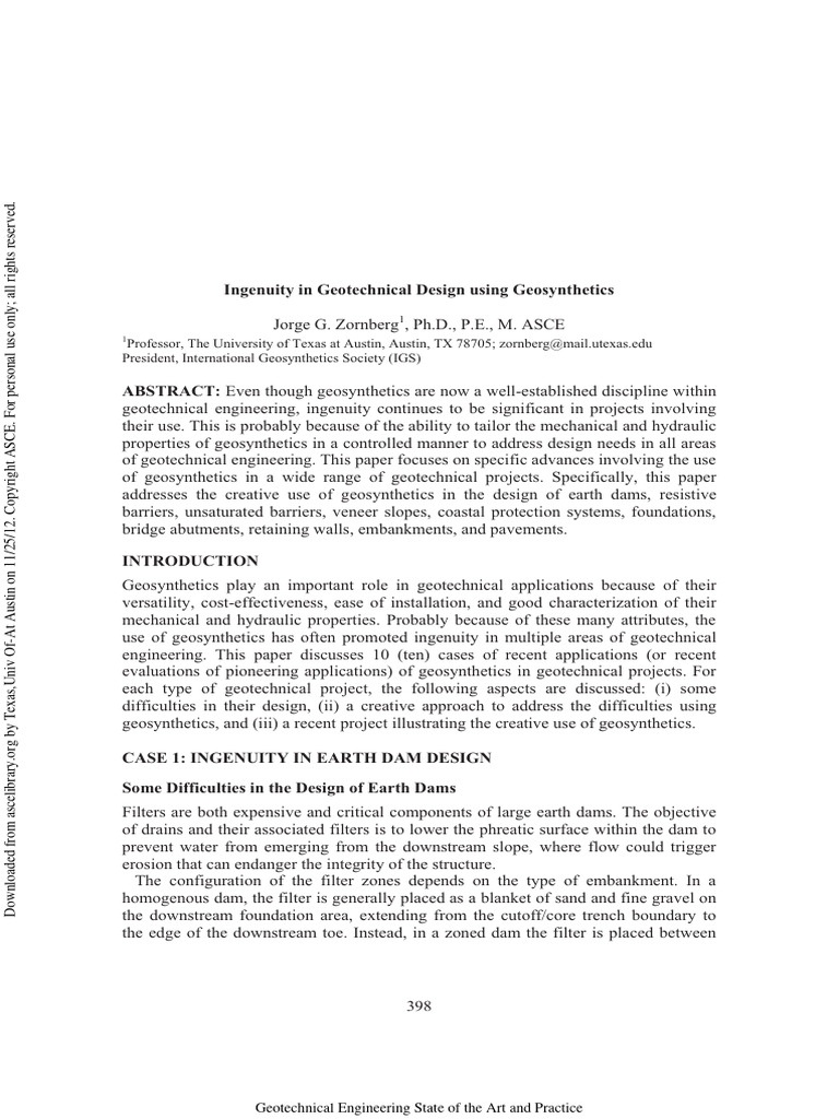 Zornberg (2012) A Ingenuity in Geotechnical Design Using Geosynthetics | PDF | Geotechnical ...