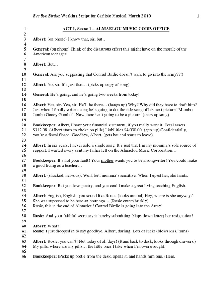 Bye Bye Birdie Script | PDF