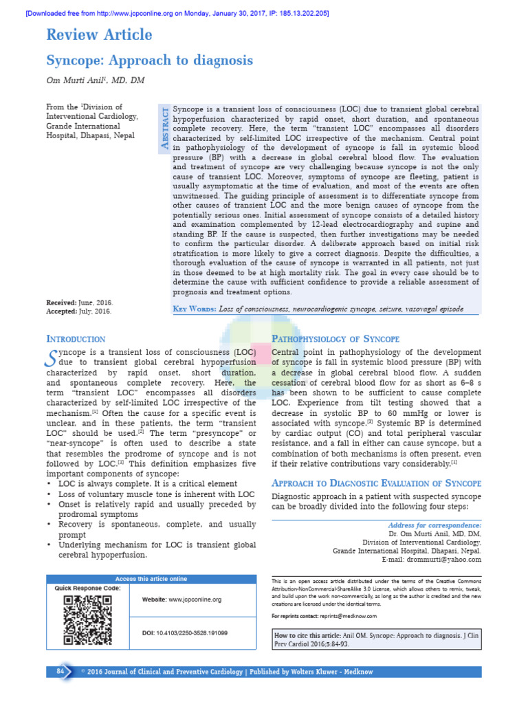 Syncope Approach To Diagnosis | PDF | Echocardiography | Heart