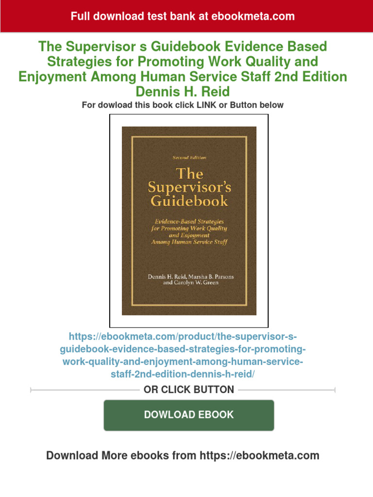 The Supervisor S Guidebook Evidence Based Strategies For Promoting Work ...