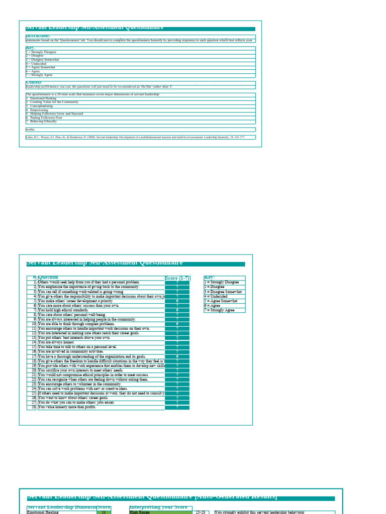 Servant Leadership Self-Assessment Tool | PDF | Leadership | Servant Leadership