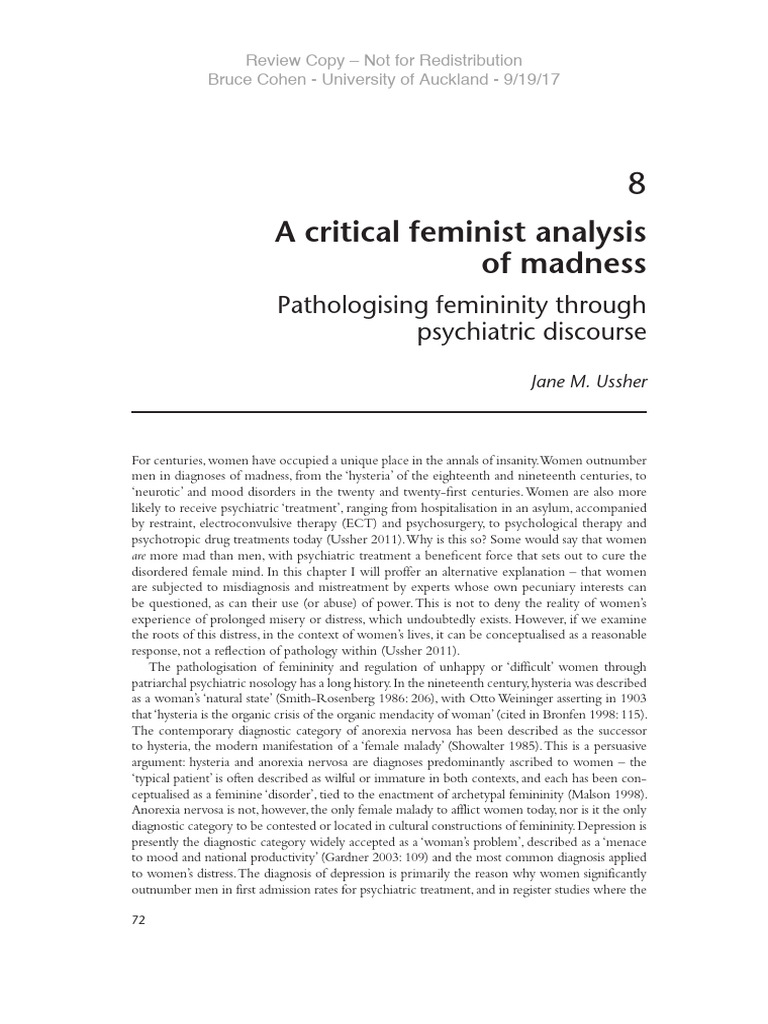 Ussher (2018) - A Critical Feminist Analysis of Madness. Pathologising ...