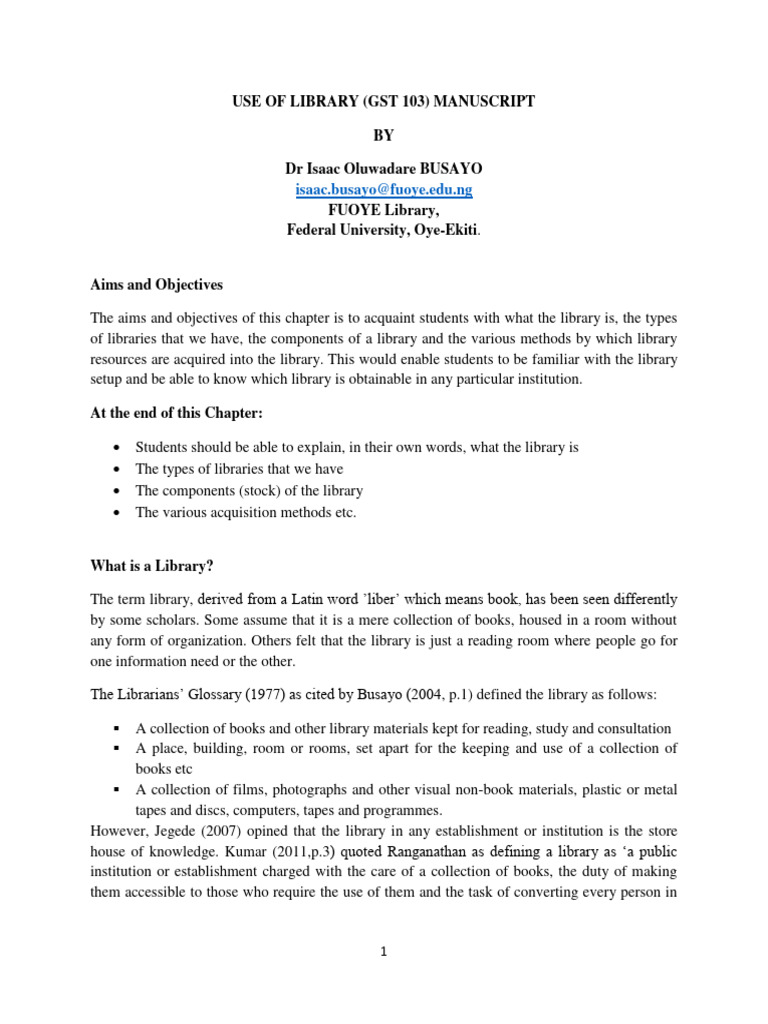 Understanding Library Use (GST 103) | PDF | Libraries | Books