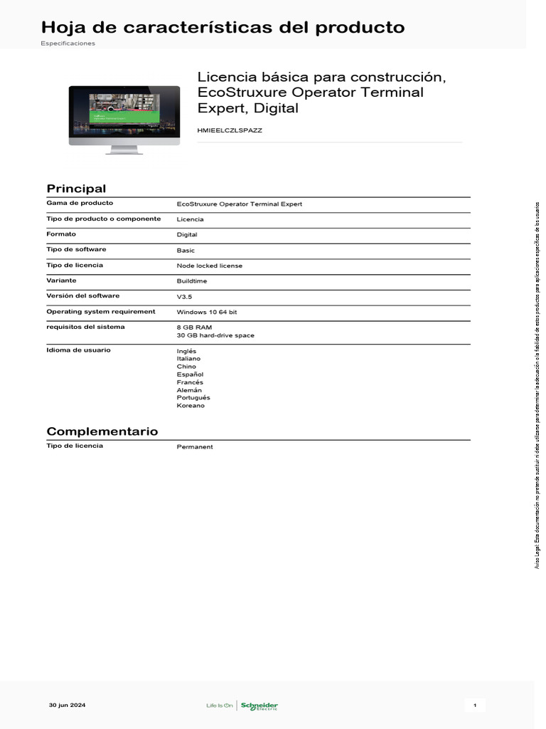 Schneider Electric Ecostruxure Operator Terminal Expert Hmieelczlspazz