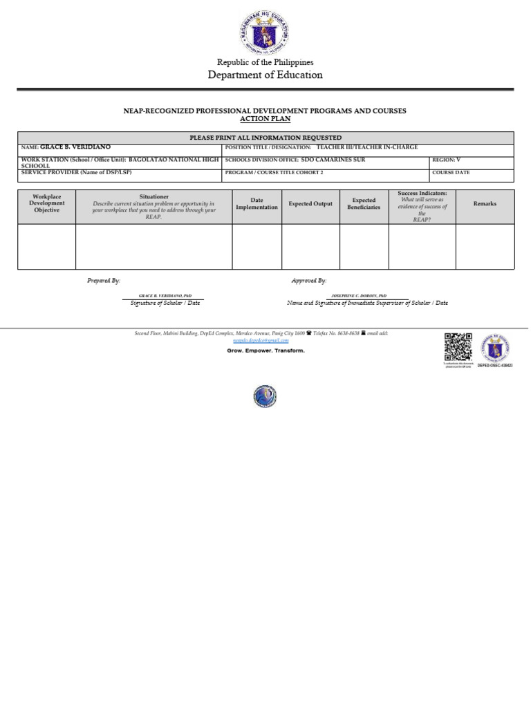 Template Scholar's Action Plan | PDF