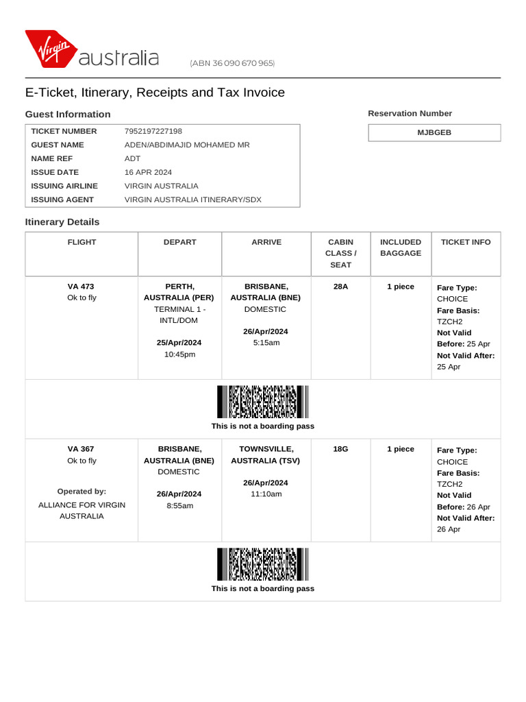 E-Ticket, Itinerary, Receipts and Tax Invoice: Guest Information | PDF