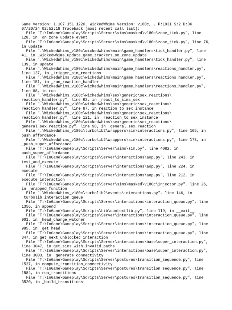 WickedWhims v180c Exception | PDF | Software | Computing