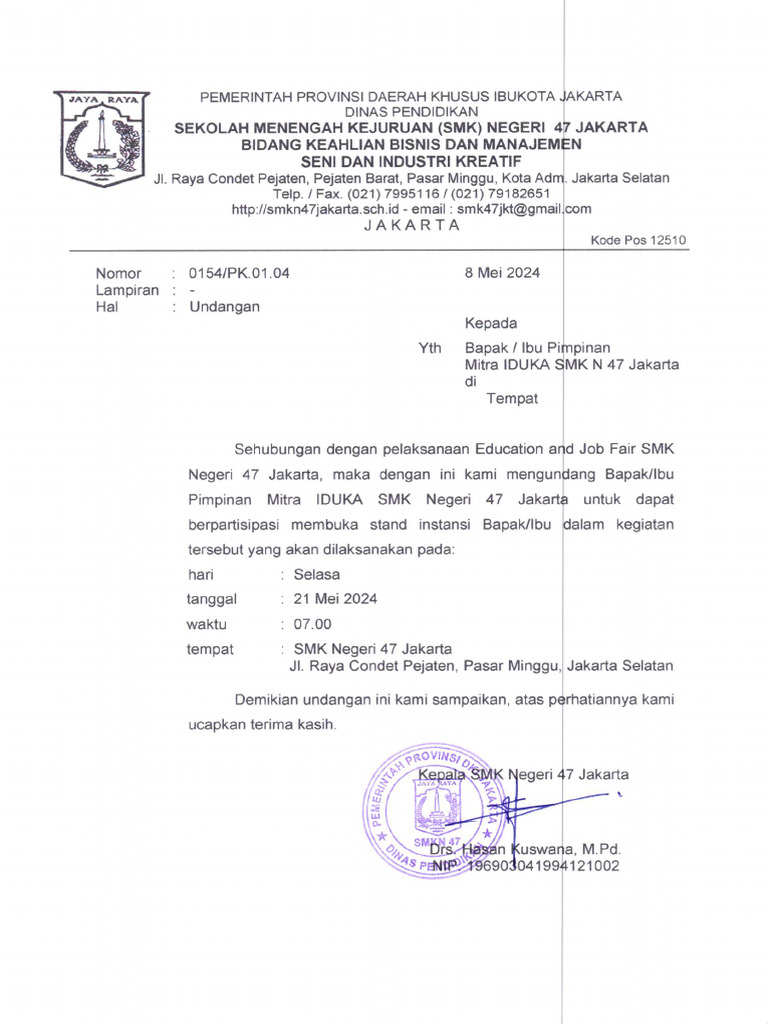 Undangan Job Fair SMK Negeri 47 Jakarta | PDF