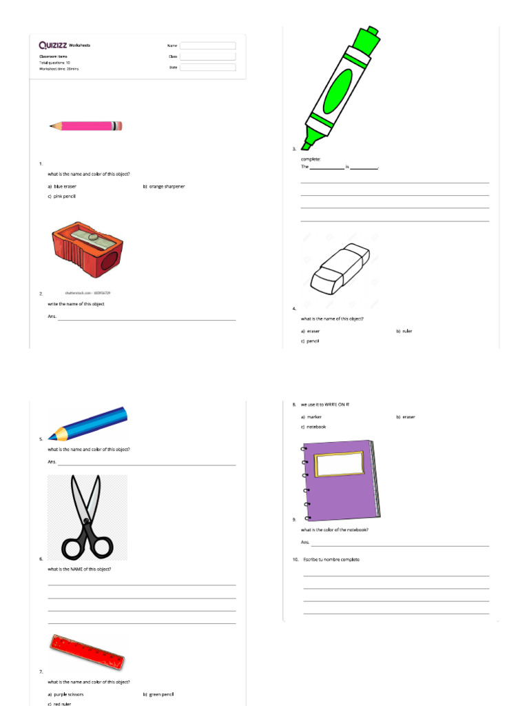 Classroom Items - Quizizz | PDF
