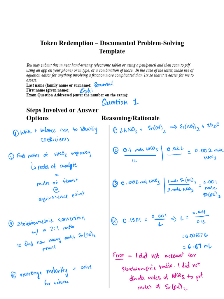 Documented Problem Solving Template | PDF | Acid | Chemistry