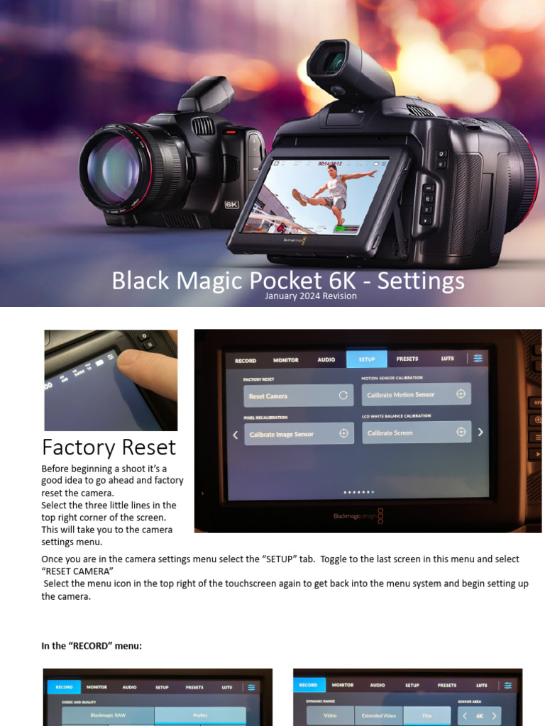 The Basic Setup Black Magic 6K Pocket - Jan24update | PDF | Menu (Computing) | Camera