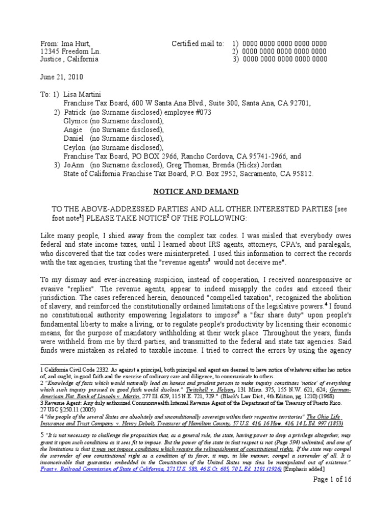 Notice Irs FTB | PDF | United States Constitution | U.S. State
