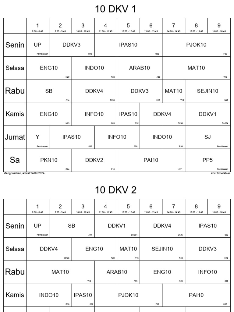 Jadwal Murid Sementara (Doc7 - Awal) | PDF