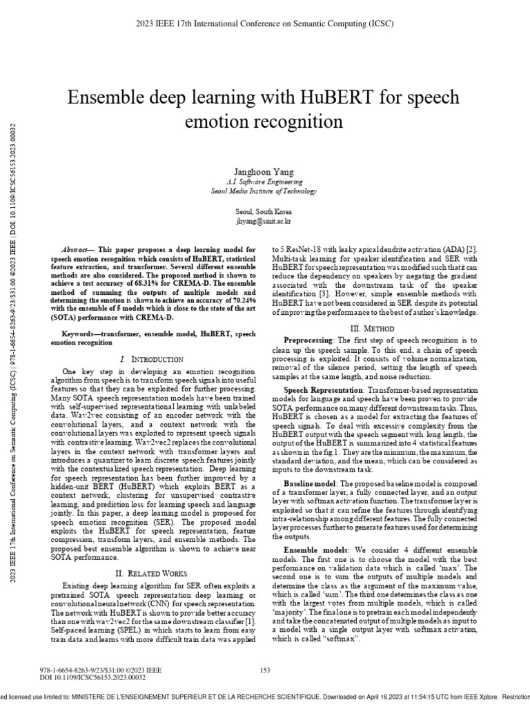 Ensemble Deep Learning With HuBERT For Speech Emotion Recognition | PDF ...