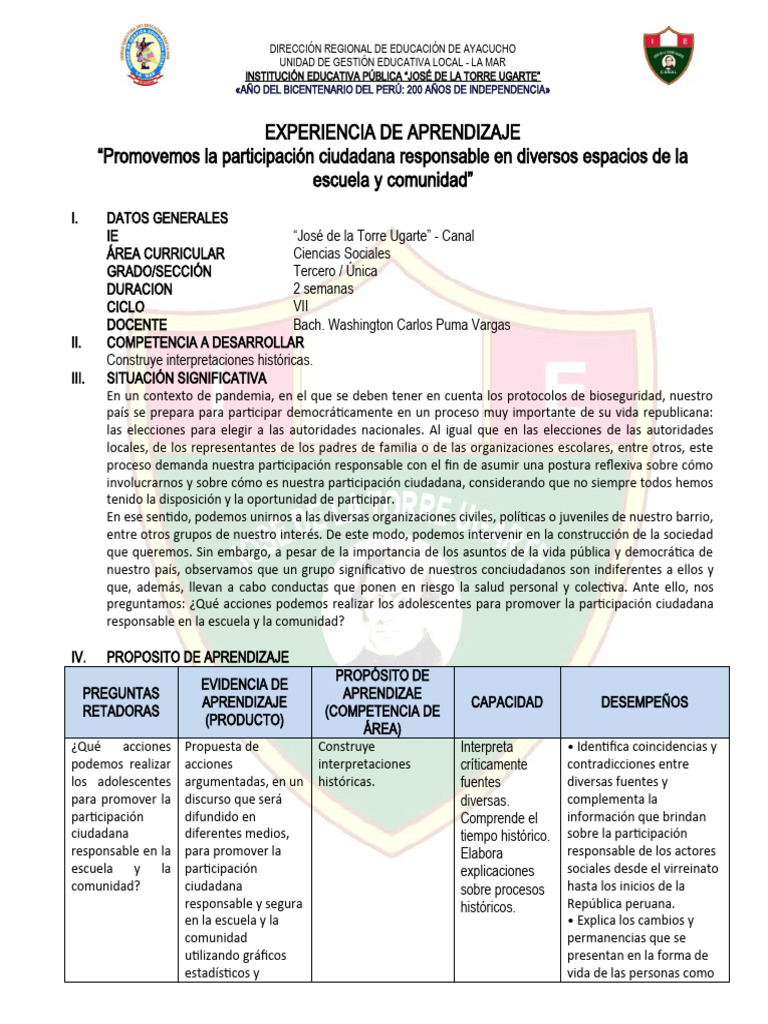 1 E A 3° GRADO CCSS AeC | PDF | Maestros | Perú
