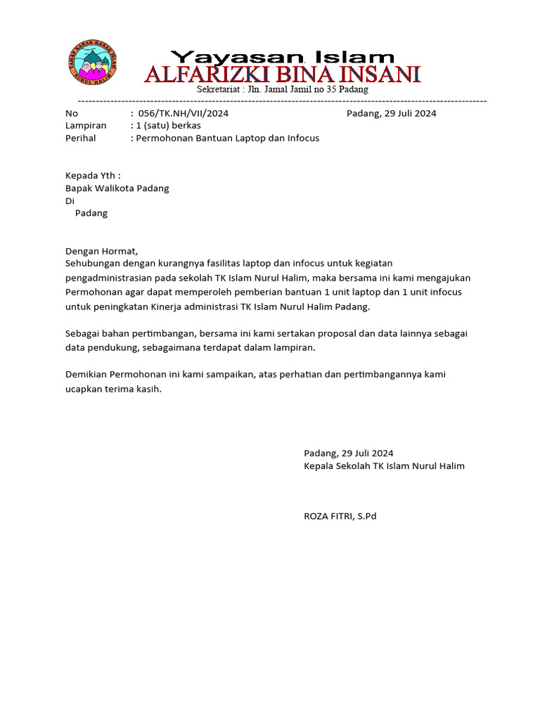 Contoh Proposal Bantuan Laptop | PDF